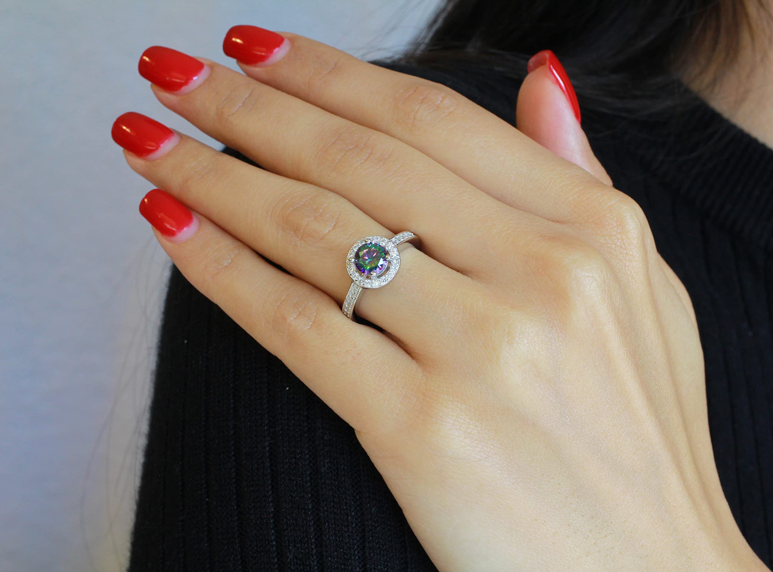 CloseoutWarehouse Rainbow Simulated Topaz Cubic Zirconia Embraced Round Solitaire Ring Sterling Silver Size 10