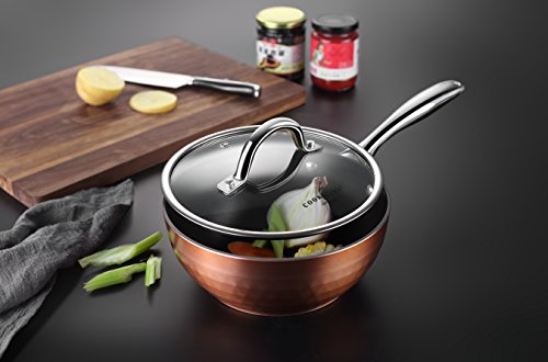 cooper pan Diamond-Infused Nonstick Induction Safe Cookware Set, Scratch-Resistant Pots and Pans Set with Glass Lids, Dishwasher Safe Oven Safe 10-Piece, Copper Brown