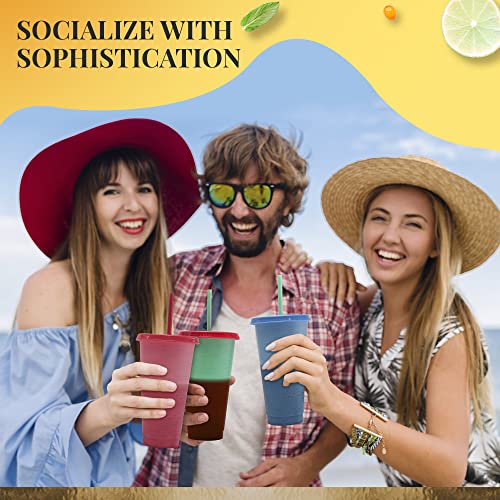 Reznap - Color Changing Cups - 5x Cups & Straws - 24 oz - BPA Free - Reusable Tumblers with Lids and Straws - Easy to Take Anywhere - Summer Party Cups - For Kids and Adults