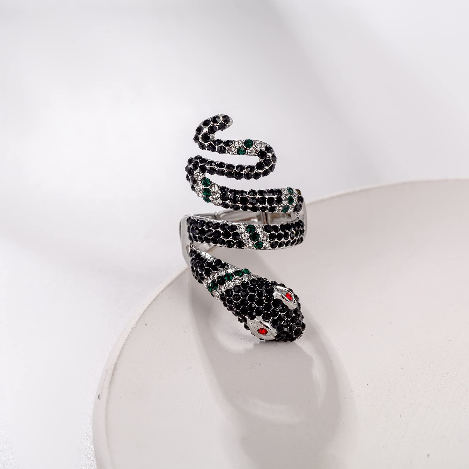 Ecesha Spiral Wrap Crystal Snake Vintage Chunky Cluster Rhinestone Stretch Statement Cocktail Rings for Women (Red)