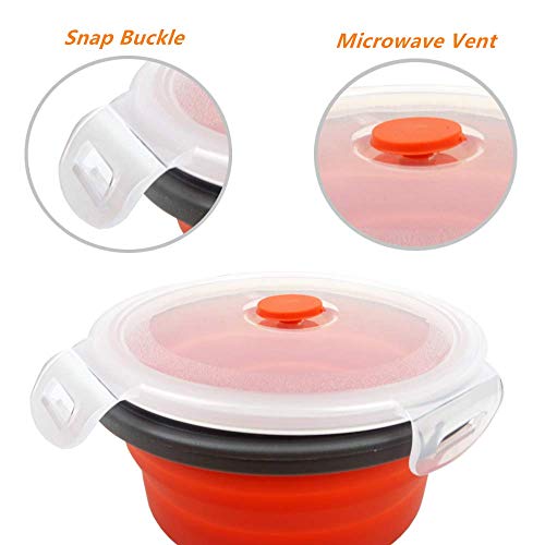 CARTINTS Red Silicone Collapsible Food Storage Containers-Prep/Storage Bowls with Lids - Round Silicone Food Storage Containers - Microwave and Freezer Safe 3Pack