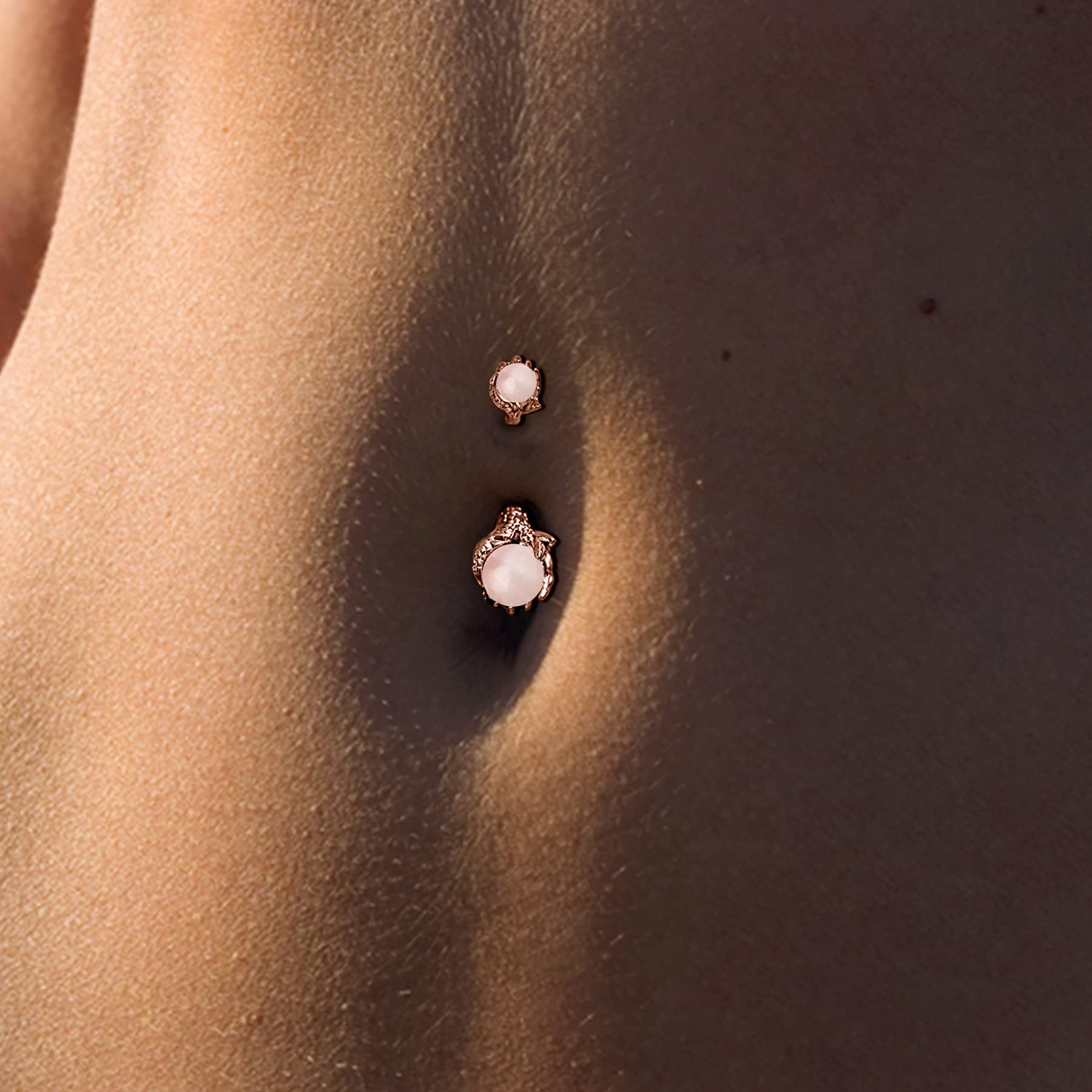COCHARM Pink Belly Button Rings Crystal Rose Gold Belly Button Ring 14 Gauge Belly Piercing Rings for Women