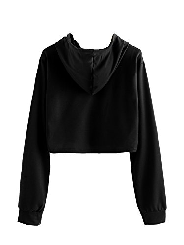 MakeMeChic Women's Cropped Hoodie Casual Workout Crop Sweatshirt Tops A Black M