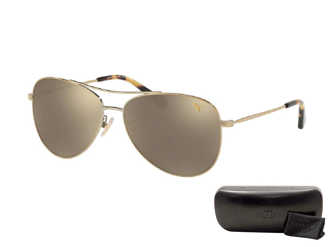 Coach HC7079 90056F 58M Shiny Light Gold/Rose Gold Gradient Flash Aviator Sunglasses For Women+ BUNDLE With Designer iWear Eyewear Kit