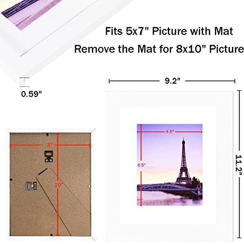 RUN HELIX Picture Frames 8 by 10 Set of 4, Display5x7 with Mat or 8x10 Without Mat, Picture Poster Frame, Picture Frames Collage Wall Decor with HD Plexiglass for Table Top,White