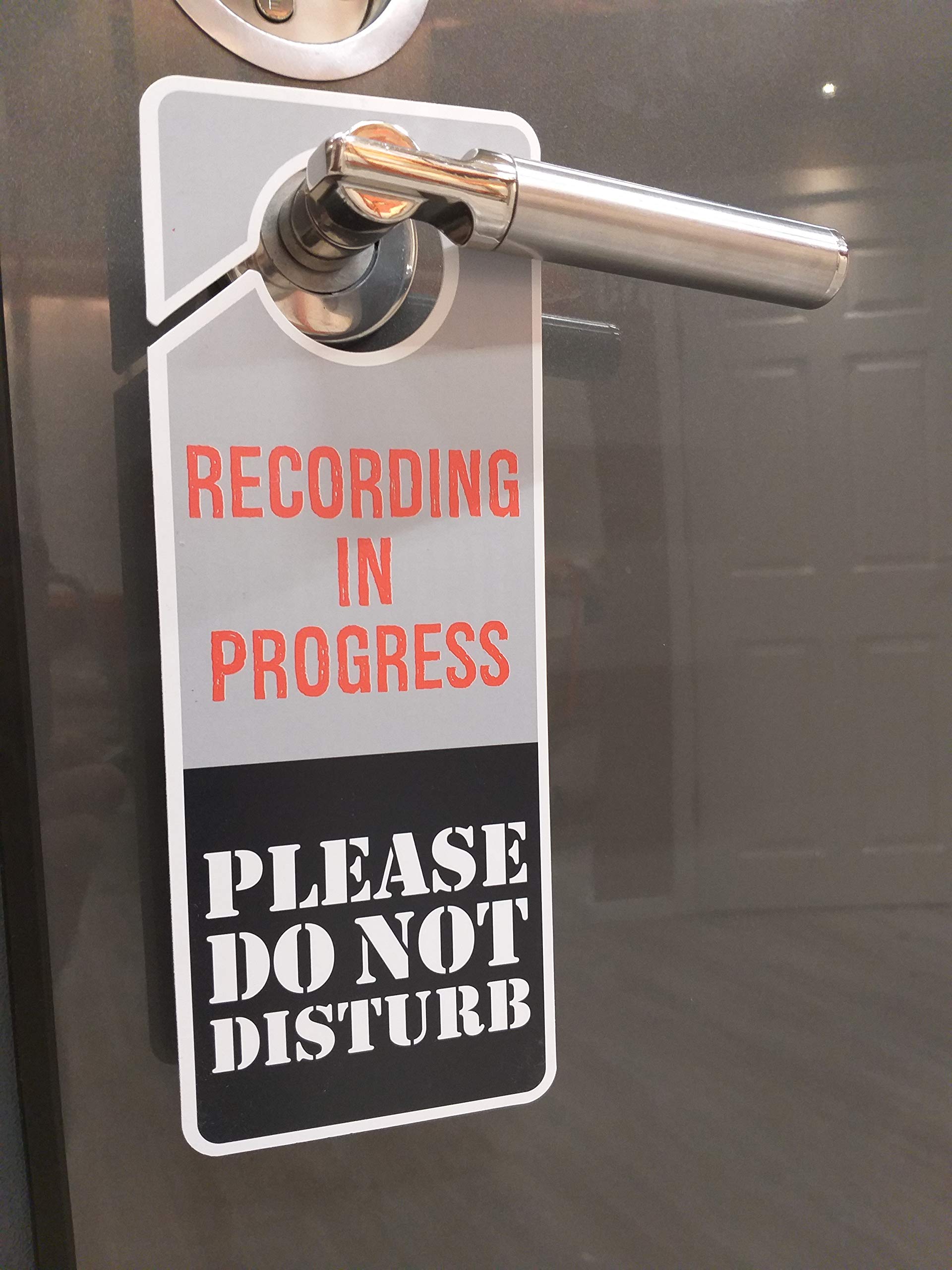 CLEVER SIGNS Recording in Progress - Please Do Not Disturb Sign, Door Knob Hanger 2 Pack, Double Sided, Ideal for Using in Any Room.