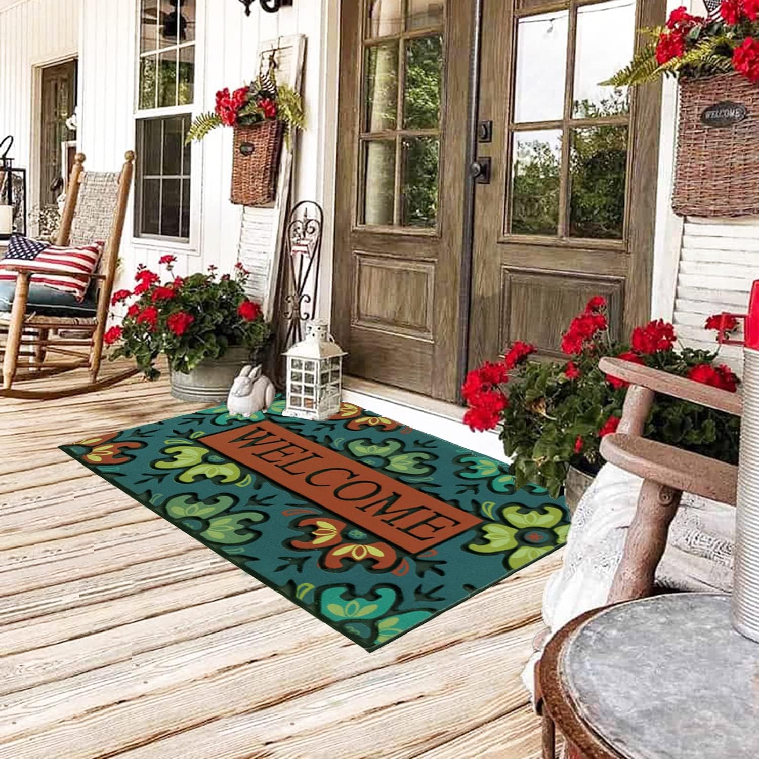 CHICHIC Door Mat Welcome Mat 18x 30 Inch Front Door Mat Outdoors for Home Entrance Outside Entry Way Doormat, Heavy Duty Non Slip Rubber Back Low Profile, Flower Welcome