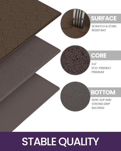 DEXI Kitchen Rugs Anti Fatigue Mats for Floor Cushioned Runner Rug Non Skid Comfort Foam Standing Mat for Office, Sink, 2 Pieces Set 17"x29"+17"x59", Brown