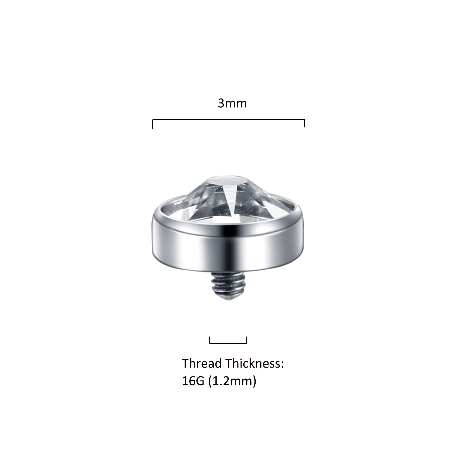 Xpircn 14G Titanium Dermal Anchor Tops Clear CZ Micro Dermal Piercing Jewelry 3mm Round Top 8PCS