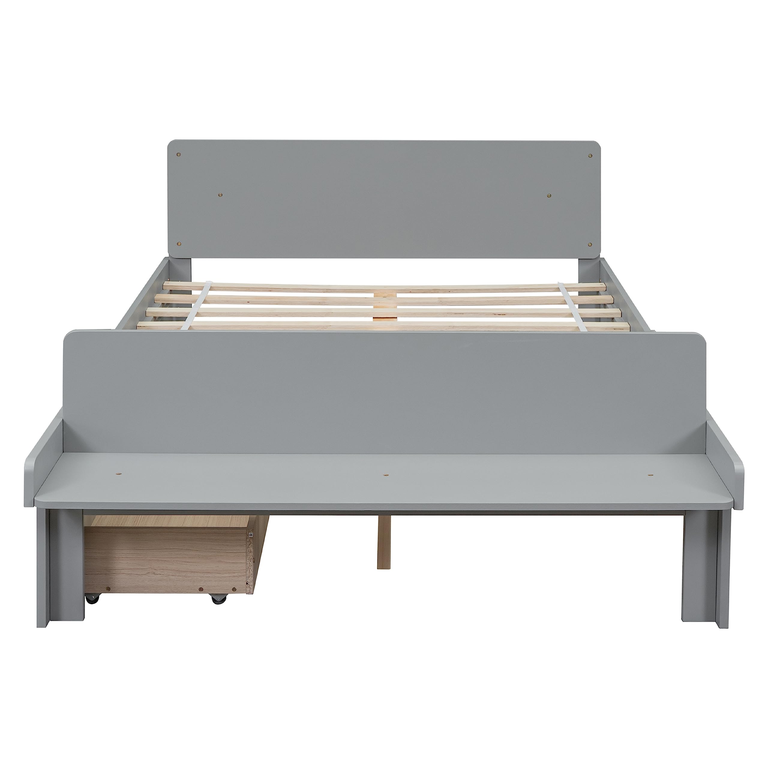 Kids Bed Twin Size, Wood Platform Bed with Headboard and Footboard Bench, Wooden Twin Bed Frame with Slats Support for Boys Girls, No Box Spring Needed, Gray