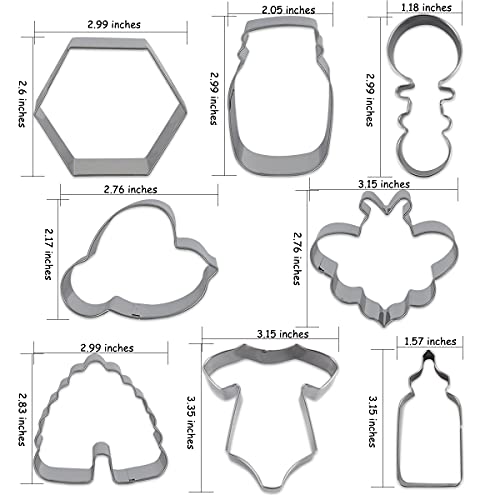 Fangleland Bee Themed Cookie Cutters, 8 Pack Bumble Bee Baking Molds Stainless Steel Biscuit Sandwich Cake Cutter Set for Baby Shower Party Supplies Favors