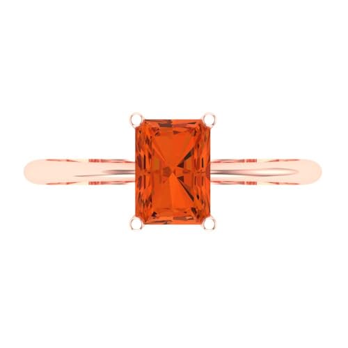 Clara Pucci 1.0 ct Radiant Cut Solitaire Red Simulated Diamond Wedding Bridal Designer Anniversary Engagement Ring Real 14k Rose Gold