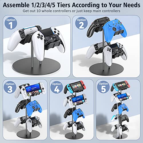 Kytok Controller Stand 5 Tiers with Cable Organizer for Desk, Universal Controller Display Stand Compatible with Xbox PS5 PS4 Nintendo Switch, Headset Holder & Desk Mounts for 10 Packs Controller