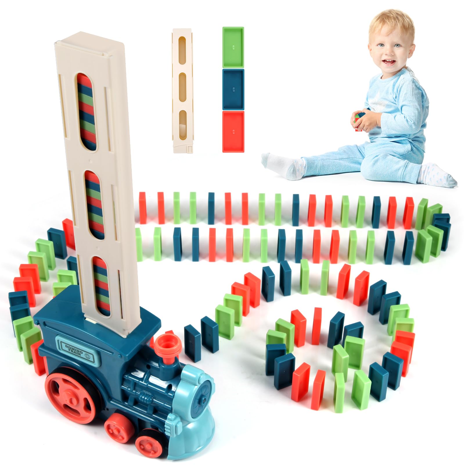 CLAPET Domino Train Sets Toys for Kids Ages 3-8, 120PCS STEM Building Montessori Toys Gifts for 4 5 6 7 Year Old Boys Girls Toddler
