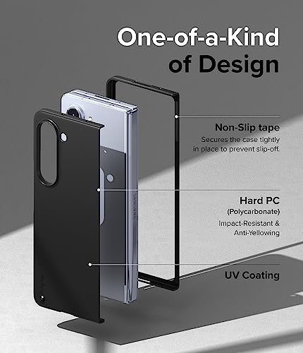 Ringke Slim [Minimalist Fit] Compatible with Samsung Galaxy Z Fold 5 Case for Women and Men, Simple Modern Sleek Design, Protective Sturdy Solid 5G Cover with Lanyard Hole - Black