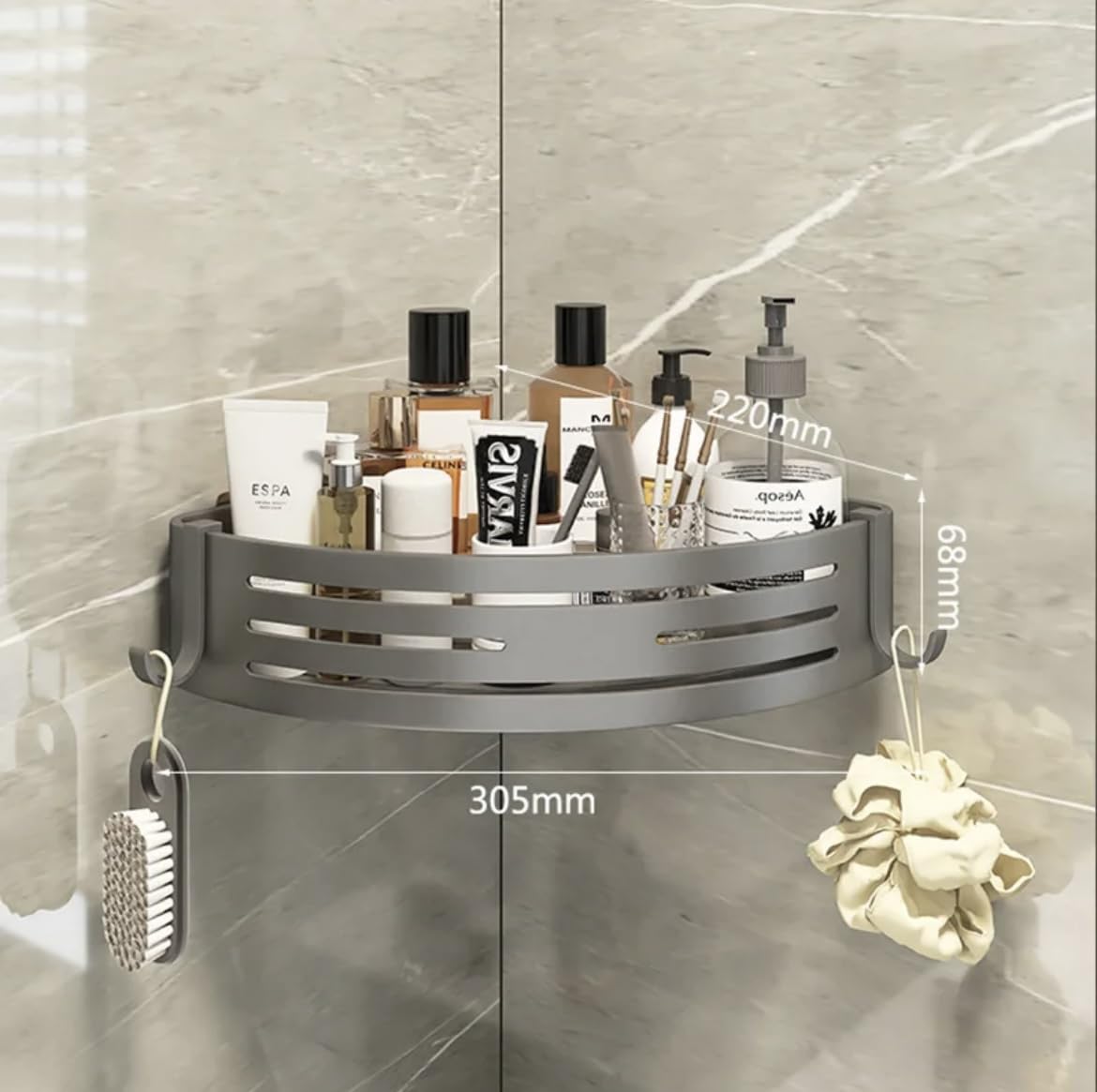 hombäde Double Corner Shower Caddy, Triangle Shelf Organizer, Adhesive Shower Shelves, Rustproof, No Drilling