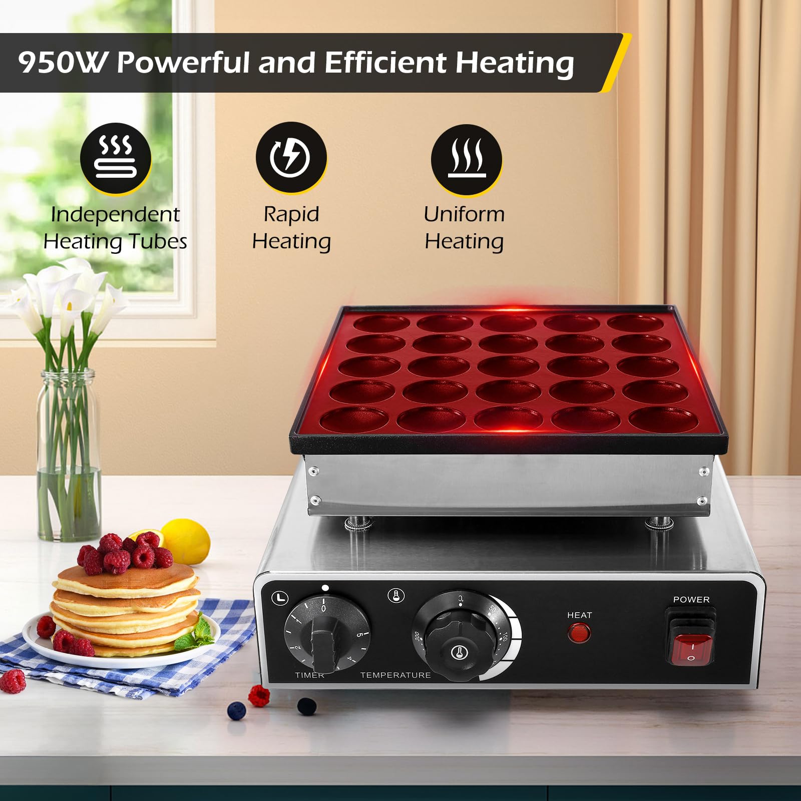 Dyna-Living Mini Dutch Pancake Maker 25PCS Commercial Mini Pancake Maker Non-stick Dorayaki Maker Electric Dutch Pancake Baker 950W Mini Pancake Dutch Machine for Home Kitchen