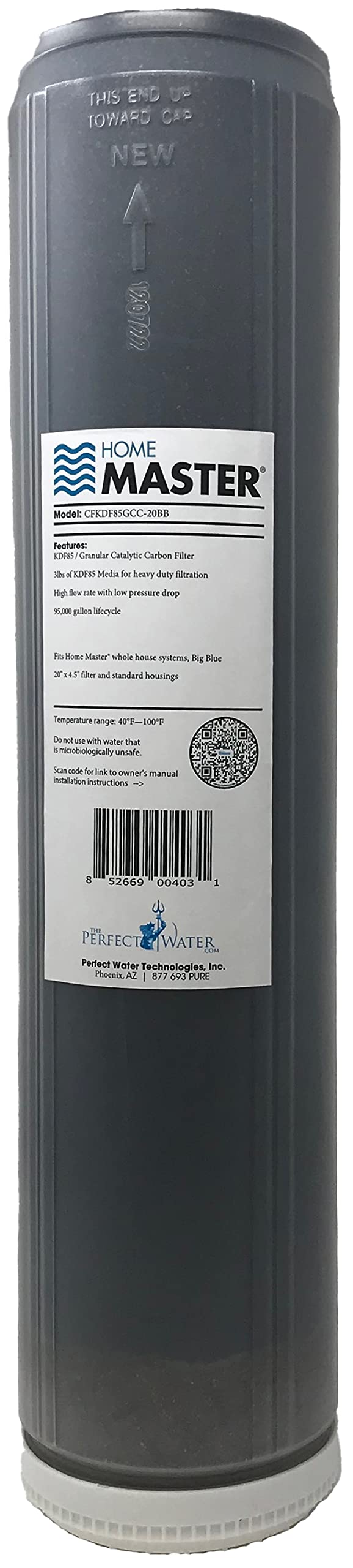 Home Master CFKDF85GCC-20BB Replacement Filter, Fits Big Blue, 20" x 4.5" Heavy duty Up-Flow Catalytic Carbon & KDF 85, Filters Chloramines, Chlorine, Chemicals, Heavy Metals, Sediment, more