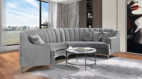 Legend Furniture Curved Sofa Velvet Symmetrical Modular Round couches for Living Room Sectional, 142" L x 32" D x 36" H, Grey