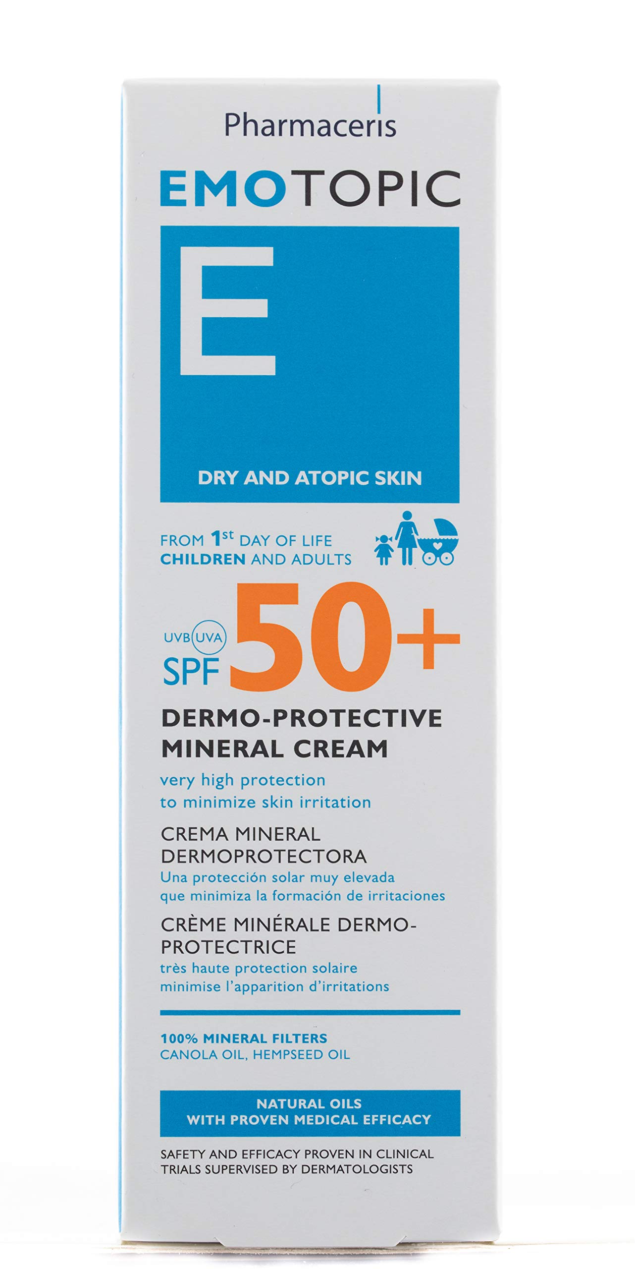Eczema & Dry Skin Moisturizer, Mineral Sunscreen SPF 50+, Newborns to Adults, Face & Body Cream, by Pharmaceris, 75ml