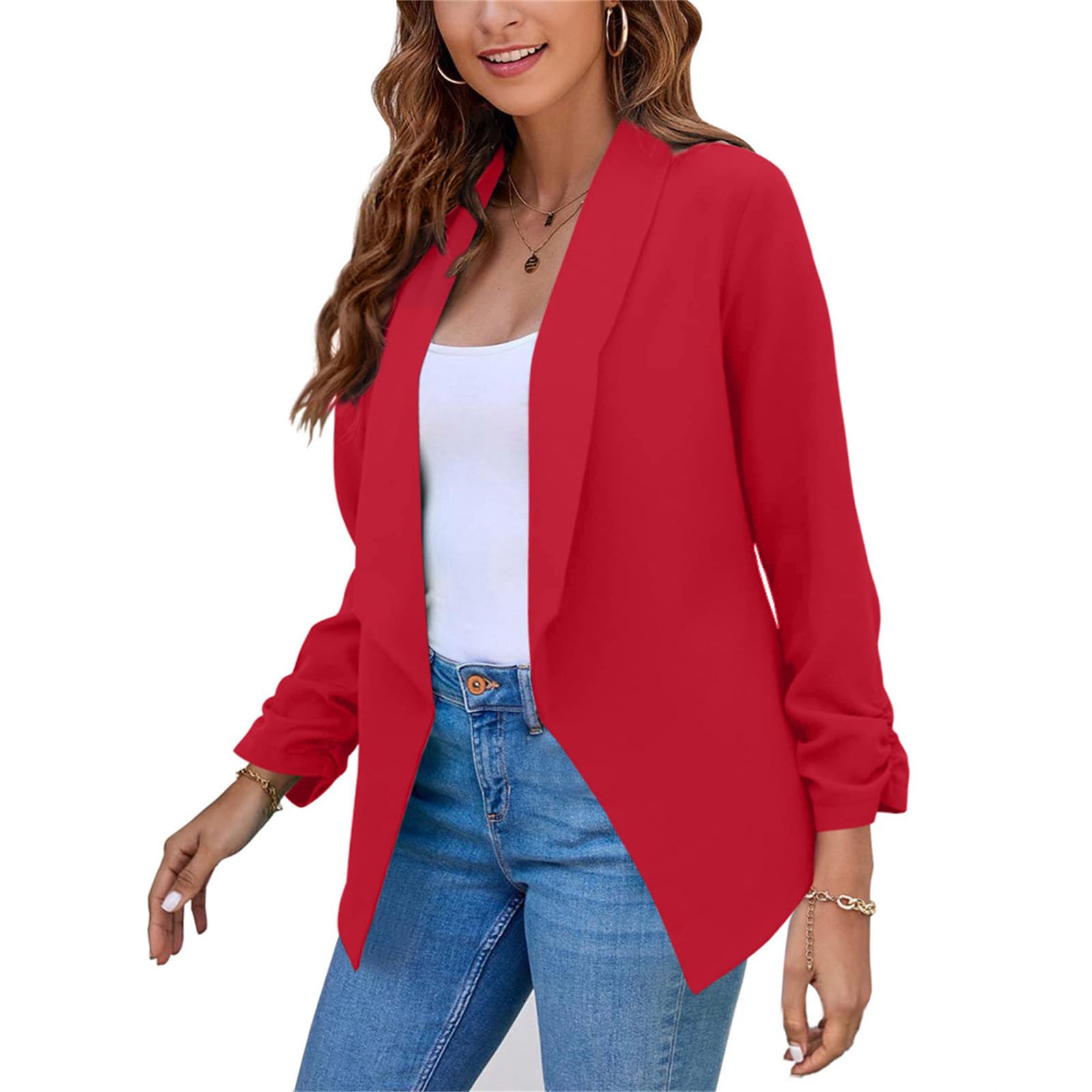 Clearance Cardigans for Women Women Long Sleeve Crop Cardigan 2023 Fall Open Front Sweater Solid Cardigans Red 4XL