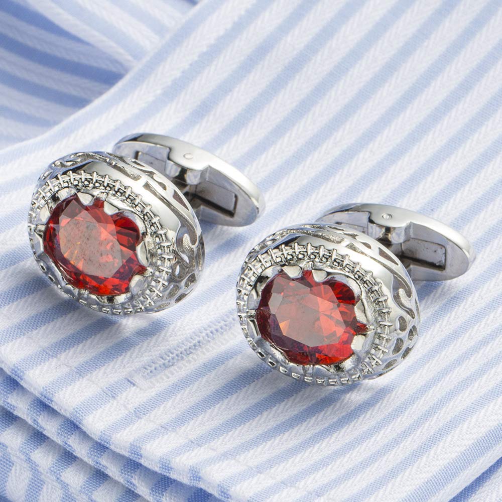 Cufflinks Men's Cufflinks Fashion French Shirt Cuff Studs Red Crystal Cuff Studs Hollow Cuff Buttons (with Cufflink Box)