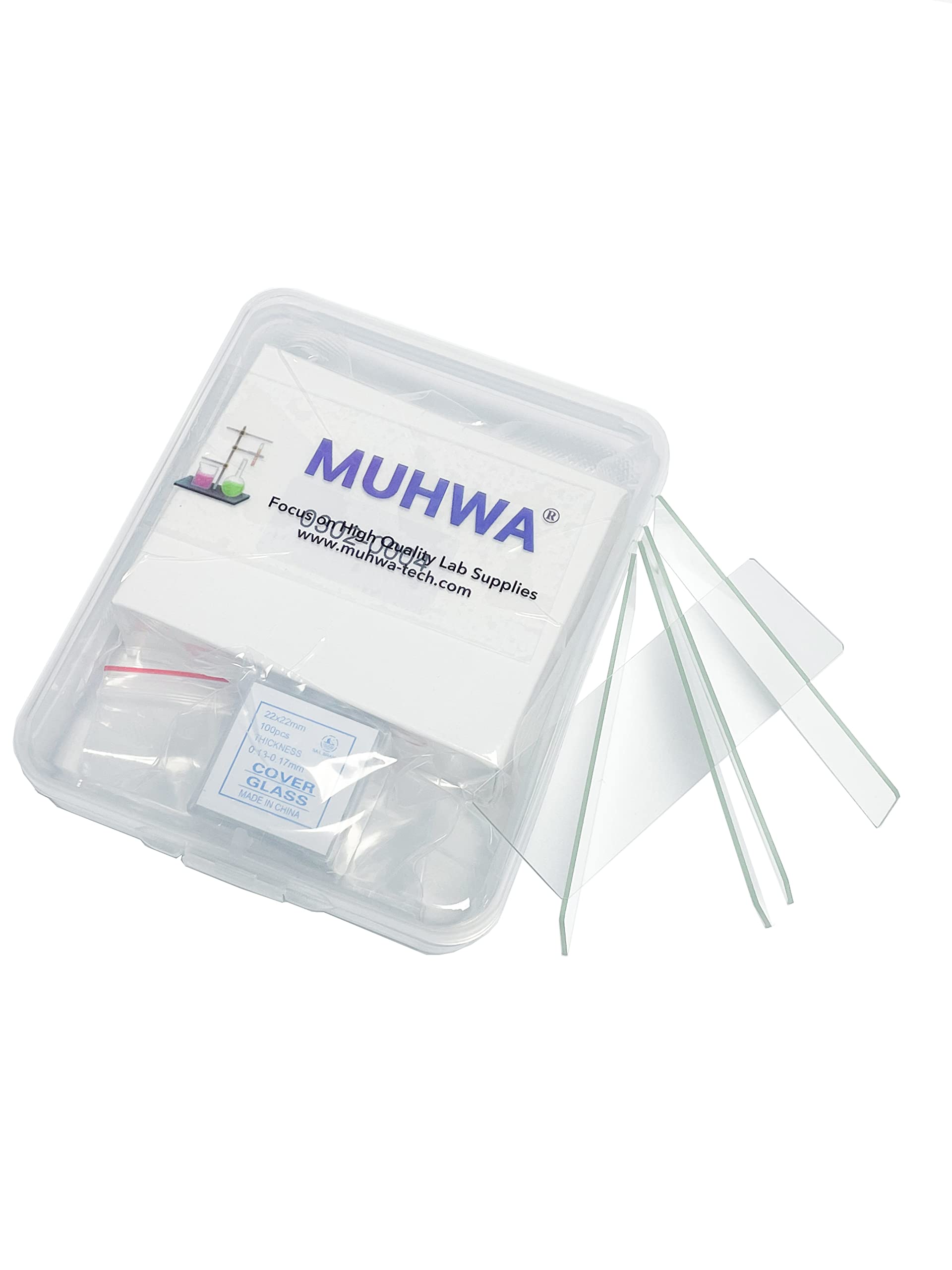 MUHWA 50PCS Blank Microscope Slides and 100 PCS 22mmx22mm Square Cover Glass (7101 Non-Frosted)