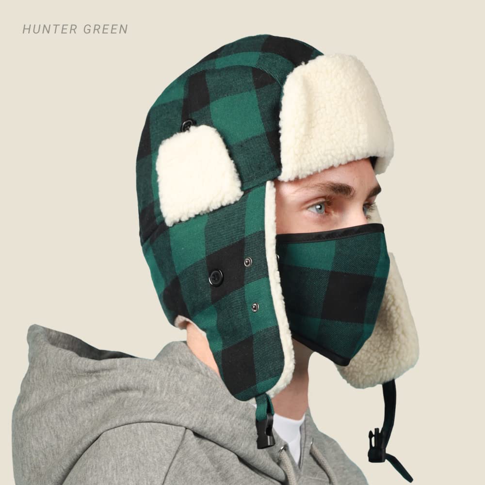 CHOK.LIDS Lumberjack Plaid Winter Trapper Unisex Premium Extra Strength Sherpa Ear Flap Chin Strap Cold Weather Outdoor Hat (Red)