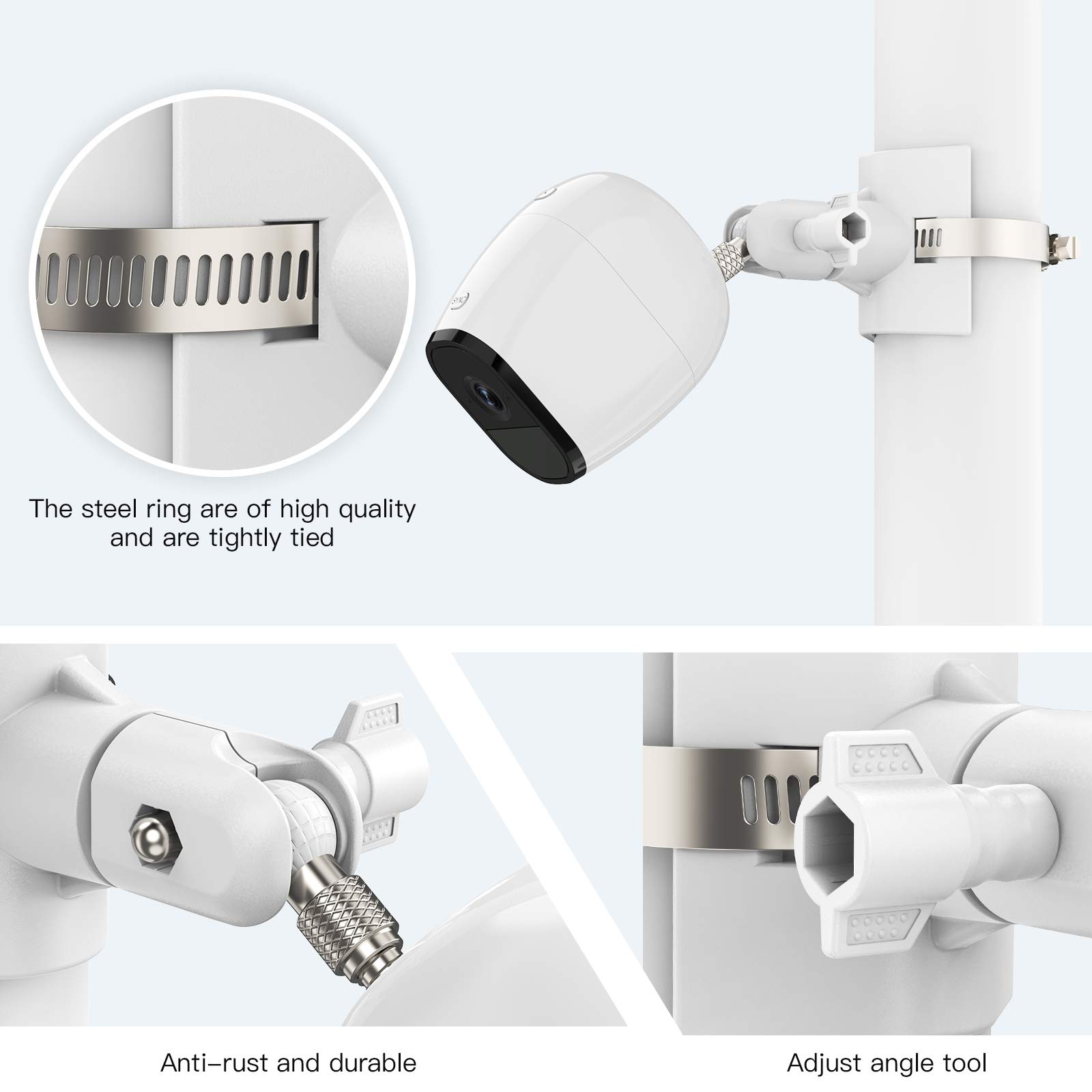 Universal Outdoor Camera Mount for Arlo Pro 5SS/Pro 4/Pro 3/Ultra 2/Essential XL,for eufyCam 2C/2C Pro and More 1/4ββ Camera, Fits 1.96-7.87ββ Pole No Drill(White, 2 Pack)