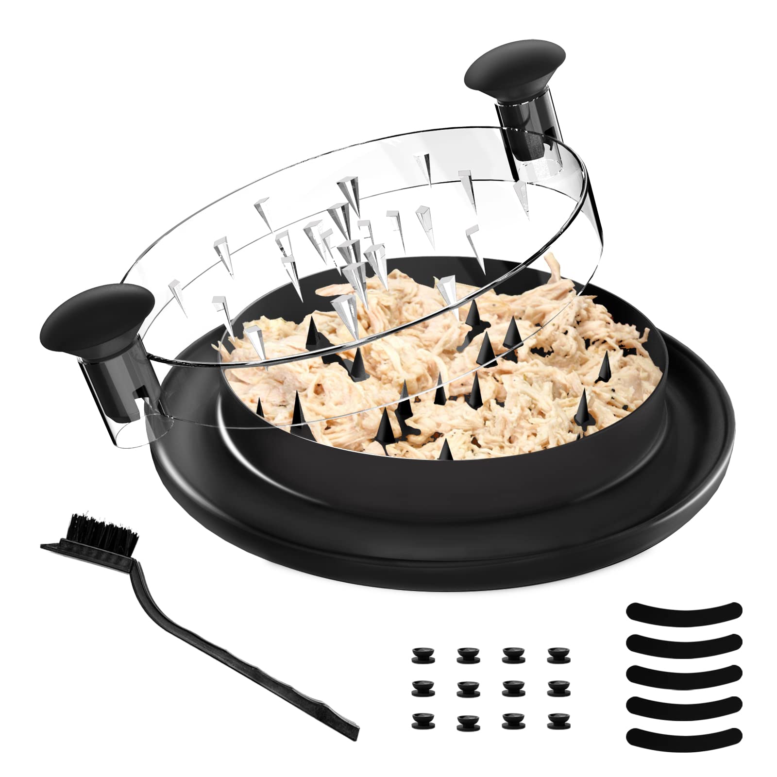 Chicken Shredder, 9.8"Visible Meat Shredder with Anti-slip Suction Cup and Brushes Heat Resistant Safe Chicken Shredder Tool Twist Chicken Shred Machine for Cooked Beef Chicken Vegetable Salad (Black)