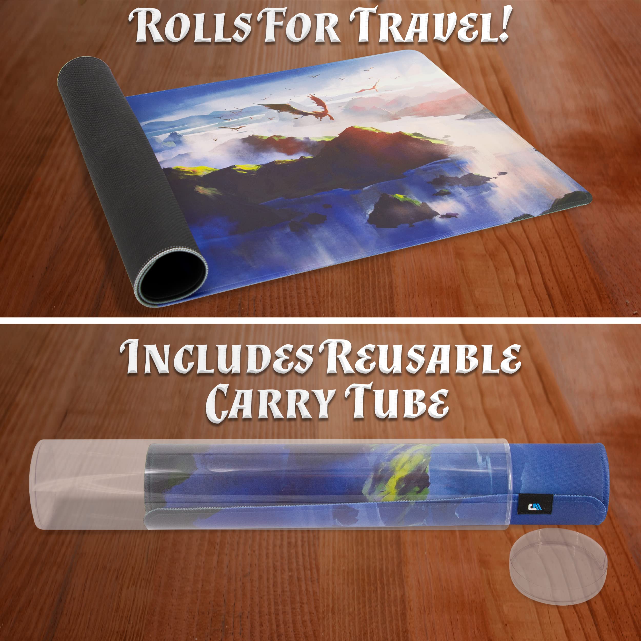 CASEMATIX TCG Playmat with Reusable Playmat Case - Premium 24" x 13.5" Card Game Mat & Compatible MTG Playmat For All TCGs with Non-Slip Rubber Backing, Stitched Edges and Carry Tube