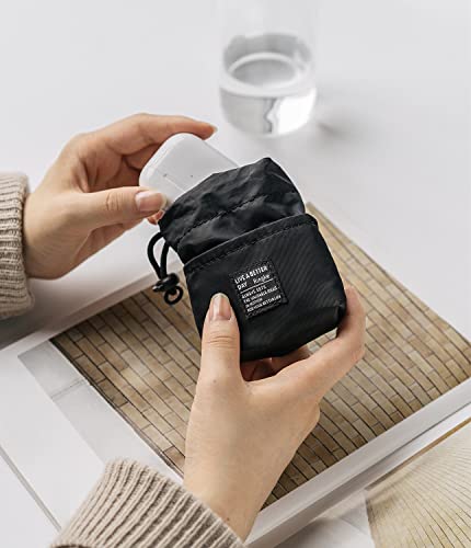 Ringke Mini Pouch [Bucket Bag] with O Ring Carabiner, Nylon Carrying Pouch Small Bag for AirPods, Galaxy Buds, Earphones, Cards, ID - Black