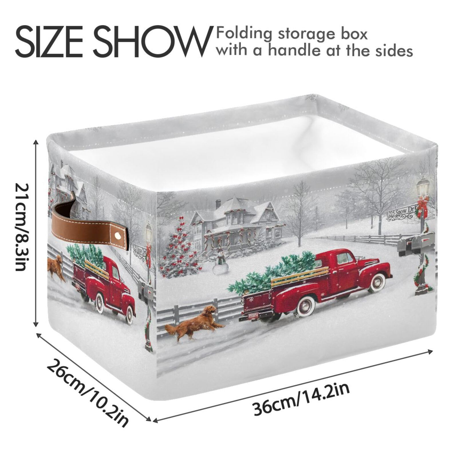 Christmas Tree Red Truck Basket Decor Winter Snowflake Candy Storage Bin Basket for Shelf Closet Foldable Fabric Storage Box Cube with Handles Kids Toys Clothes Organizer Basket for Nursery Bedroom