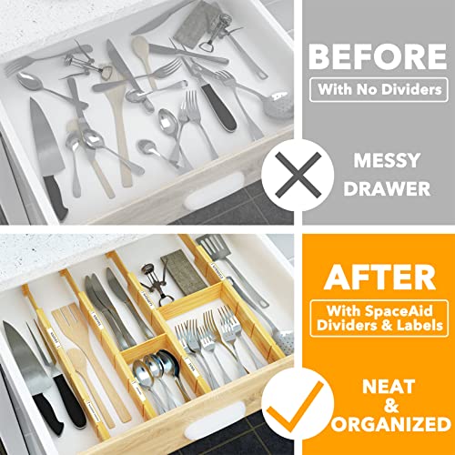 SpaceAid Bamboo Drawer Dividers with Inserts and Labels, 4 Dividers with 9 Inserts (17-22 in), Bag Storage Organizer (1 Box 4 Slots)