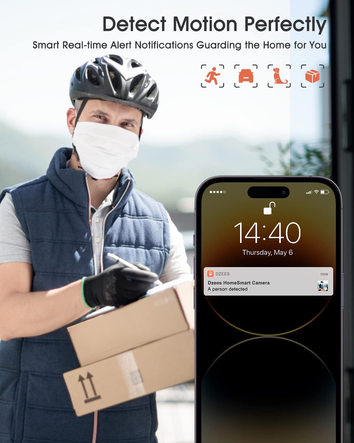 Dzees Doorbell Camera Wireless, 2K Video Doorbell Wireless, WiFi Doorbell with AI Analysis, Rechargeable Wireless Battery, IP65 Weatherproof, 2-Way Audio, 160º Wide-Angle, Anti Theft