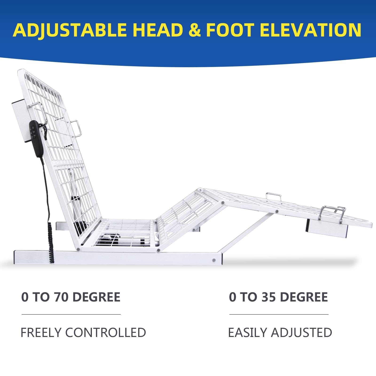 Twin Adjustable Bed Frame with Head and Foot Incline, No Legs, Electric Bed Frame with Wired Controller- Place it on Your existing Bed - Adjustable Bed for Seniors, Elderly & Handicap, Homecare Bed