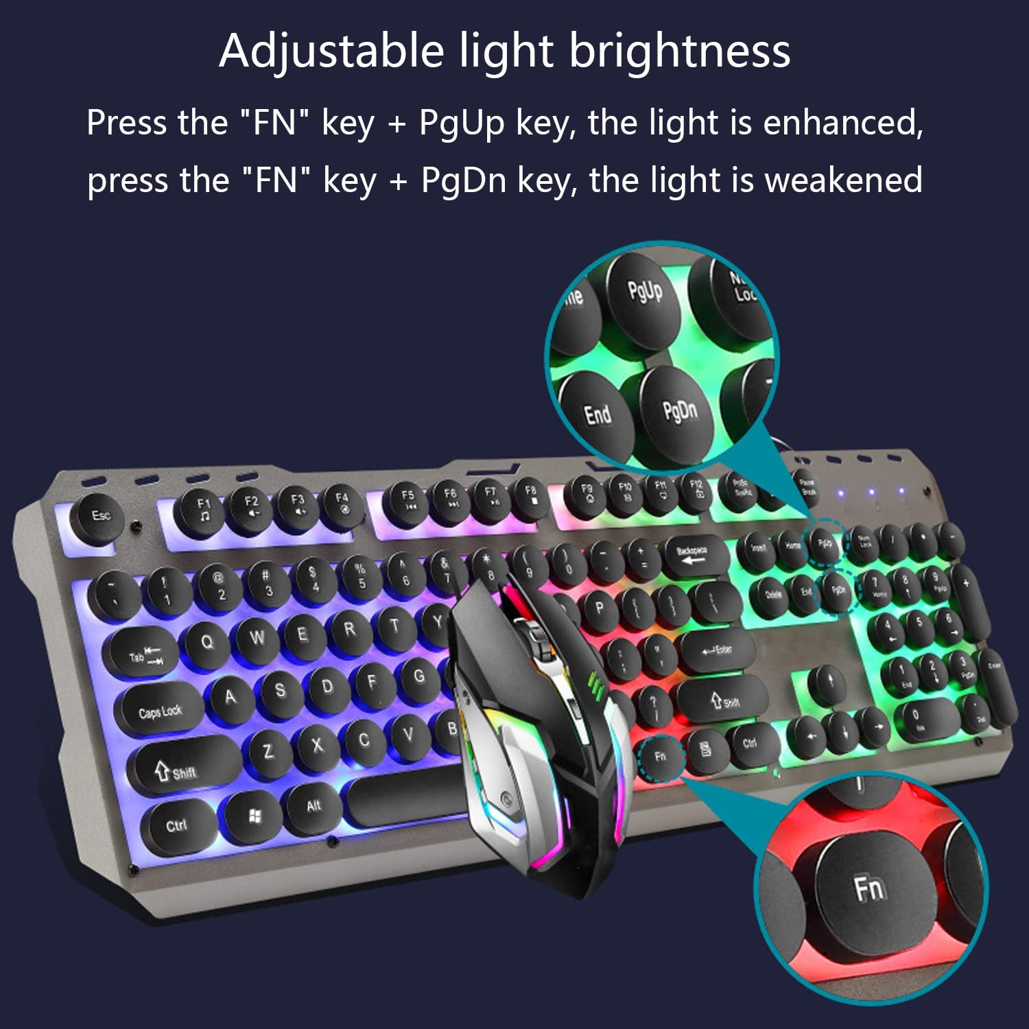 EXHNLE Light Up Keyboard and Mouse Combo, Full Size LED Rainbow Backlit Gaming Keyboard, USB Wired Backlit Keyboard, for PC Computer Gamer