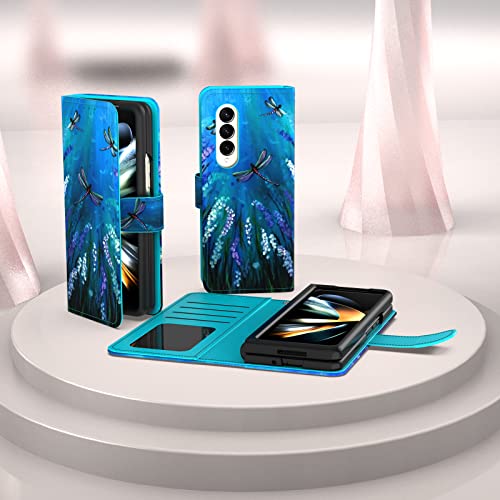 Singolas for Samsung Z Fold 4 Case 2022, Samsung Z Fold 4 Wallet Case Card Holder Slots Cover Leather Flip Samsung Galaxy Z Fold 4 Case Protective Cover for Galaxy Z Fold 4 5G Case, Dragonfly