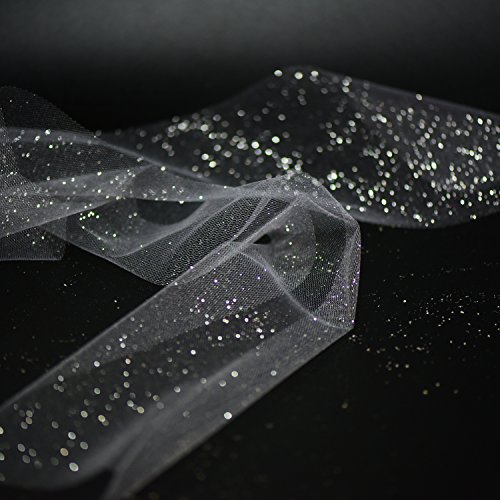 Sparkling Tulle Ribbon Roll Glitter Tulle Spool, 6 Inches by 25 Yards for Christmas Wedding Gift Wrapping Tutu Skirt, Party Decoration