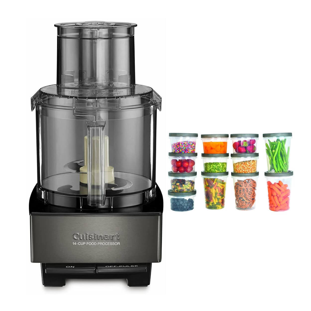 Cuisinart DFP14BKSY Custom 14-Cup Food Processor (Black Stainless) with 25-Piece Plastic Storage Containers Bundle (2 Items)