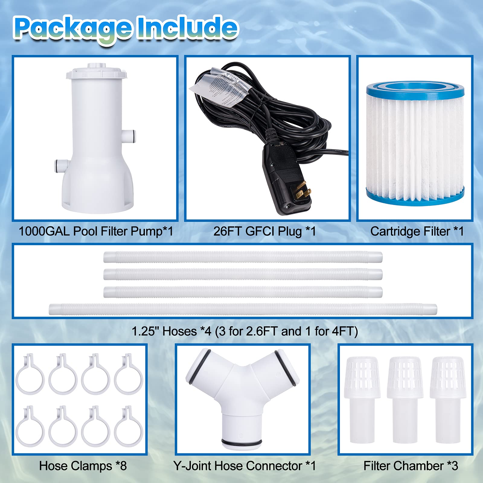 Future Way 1000 GPH Pool Pump Compatible with Intex, Summer Waves Above Ground Pool, Swimming Pool Filter Pump, 110-120V with GFCI, Upgraded Version