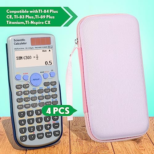 PerKoop 4 Pcs Hard Graphing Calculator Case Compatible with Ti 84 Plus Ce, 84 Plus, 83 Plus Ce, Fx 9750gii Zipped Pocket Hard Travel Case Office Calculator Accessories for USB Cables, Pencil, Ruler