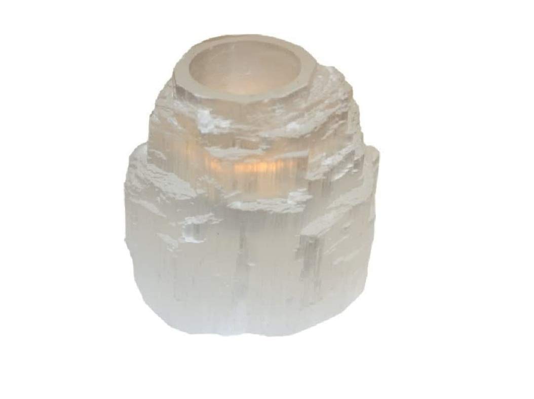 CircuitOffice Selenite Skyscraper Candleholder, 3-4" Size, Selenite Mountain, Selenite Tower Accent Candleholder for Natural Air Purifying, Cleansing, Healing, Metaphysical, Meditation or Decoration