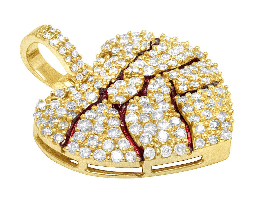 DTJEWELS 10K Yellow Gold Finish Broken Bleeding Round Diamond Heart Pendant Charm 1 1/10CT 1'' (AS-PN-2880)