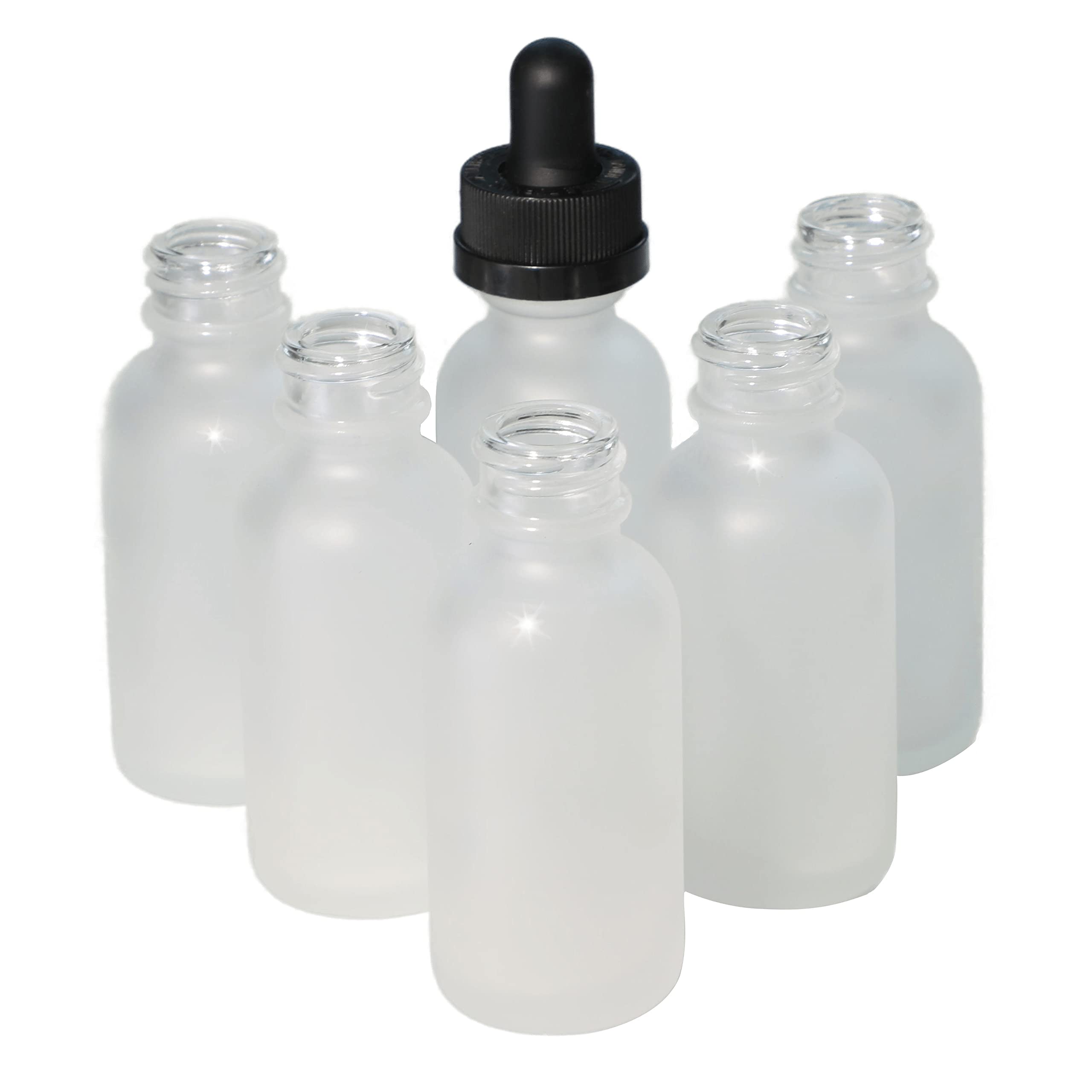 Frosted-Glass Dropper Bottles — 1 fl. oz. | 30 mL — (6 pk) — for Essential Oils, Skincare, Eye Droppers, Formulations – Child-Resistant Locking Feature – (6 bottles / 6 droppers)
