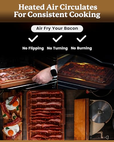 Gotham Steel Bacon Bonanza Large Baking Pan with Rack for Crispy Bacon + Crisper Tray for Bacon with Grease Catcher, Nonstick Bacon Cooker for Oven / Copper Bacon Pan, Non-Toxic Oven / Dishwasher safe