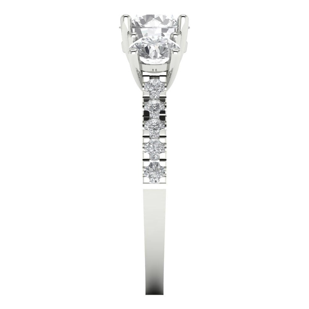 Clara Pucci 2 ct Round Cut Solitaire 3 stone Accent Genuine Moissanite Engagement Promise Anniversary Bridal Ring 18K White Gold 6.75