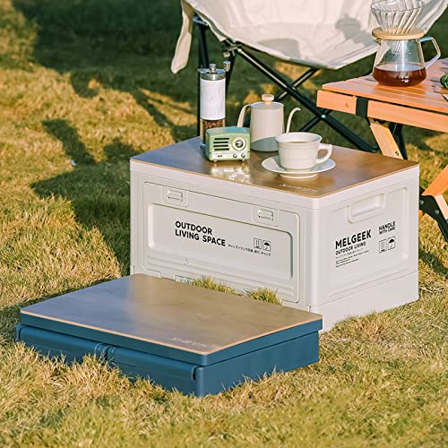 kooldaiwangwang Collapsible Storage Bins With Wooden LIDS, Outdoor Camping Storage Bins, Stackable Utility Storage Bins, Car Organizer Bins , Toys, Books, Snacks, Shoes and Groceries (White)
