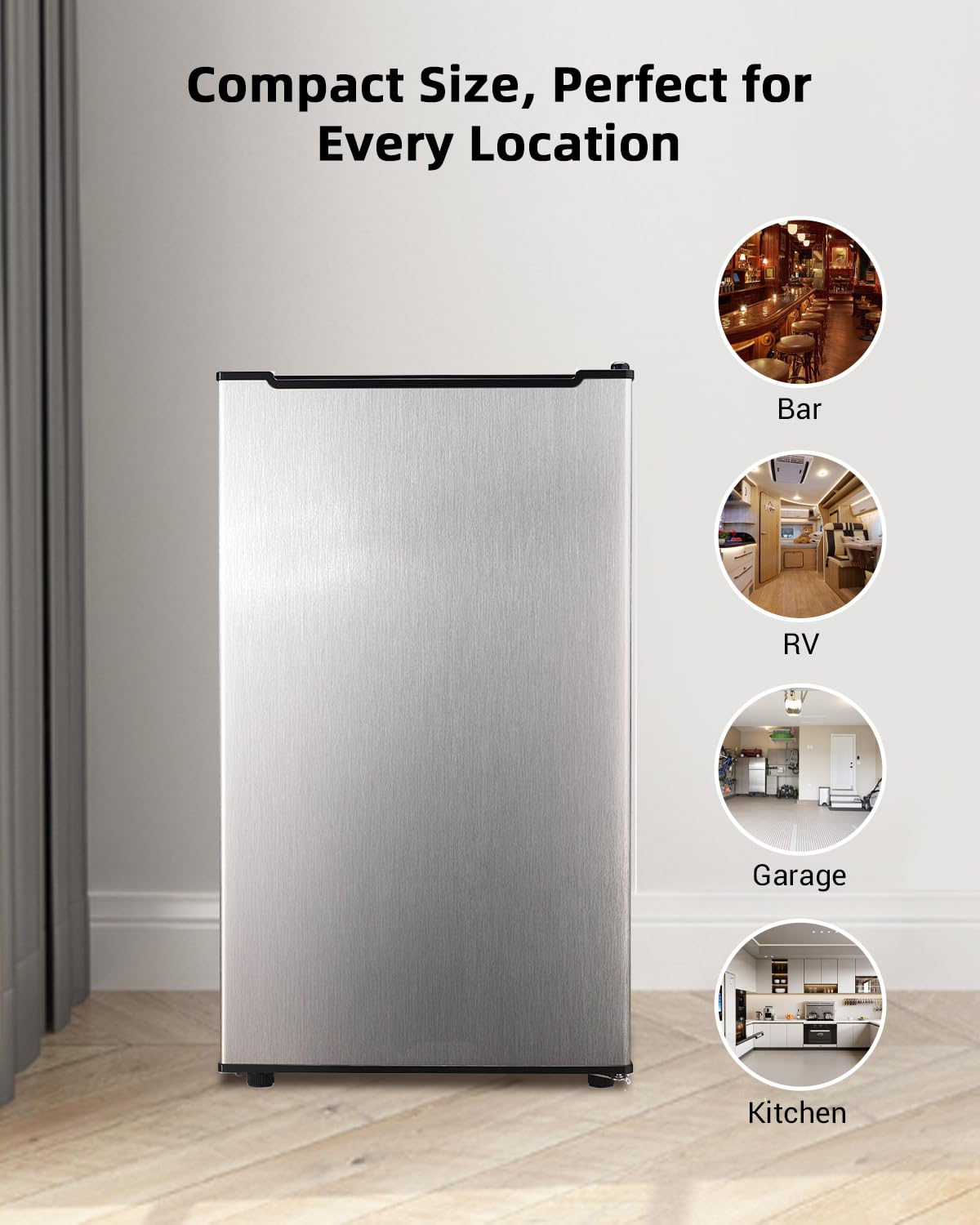 Geekman Upright Freezer, 3.2 Cu.ft Mini Freezer with Removable Shelves, 3-Level Adjustable Thermostat, Perfect for Home, Dorm, Office, Garage, Silver Color