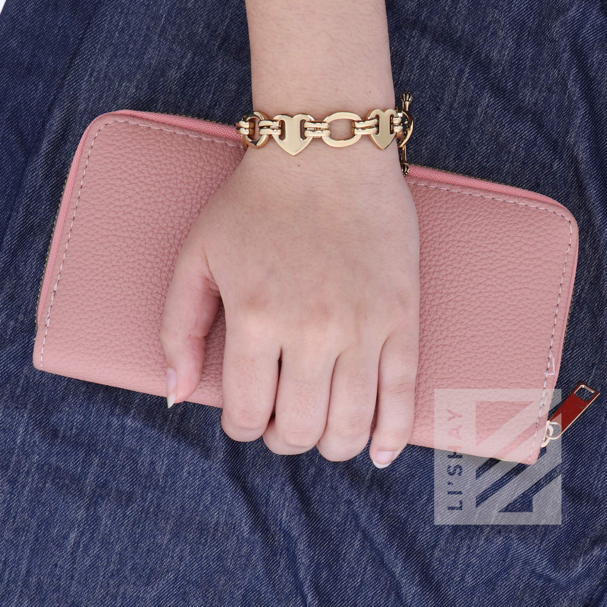 Solid Color Zipper Wallet Vegan Leather Ladies Wallets - Pink